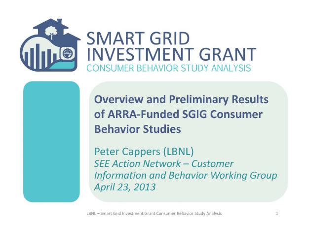 WEBINAR: Overview and Preliminary Results of ARRA-Funded SGIG Consumer ...